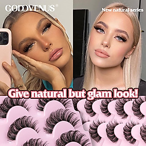 Lashes Natural Look False Eyelashes D Curl 16mm Lashes 3D Wispy Faux Mink Eyelashes with Clear Band Fake Eye lashes 7 Pairs by Goddvenus