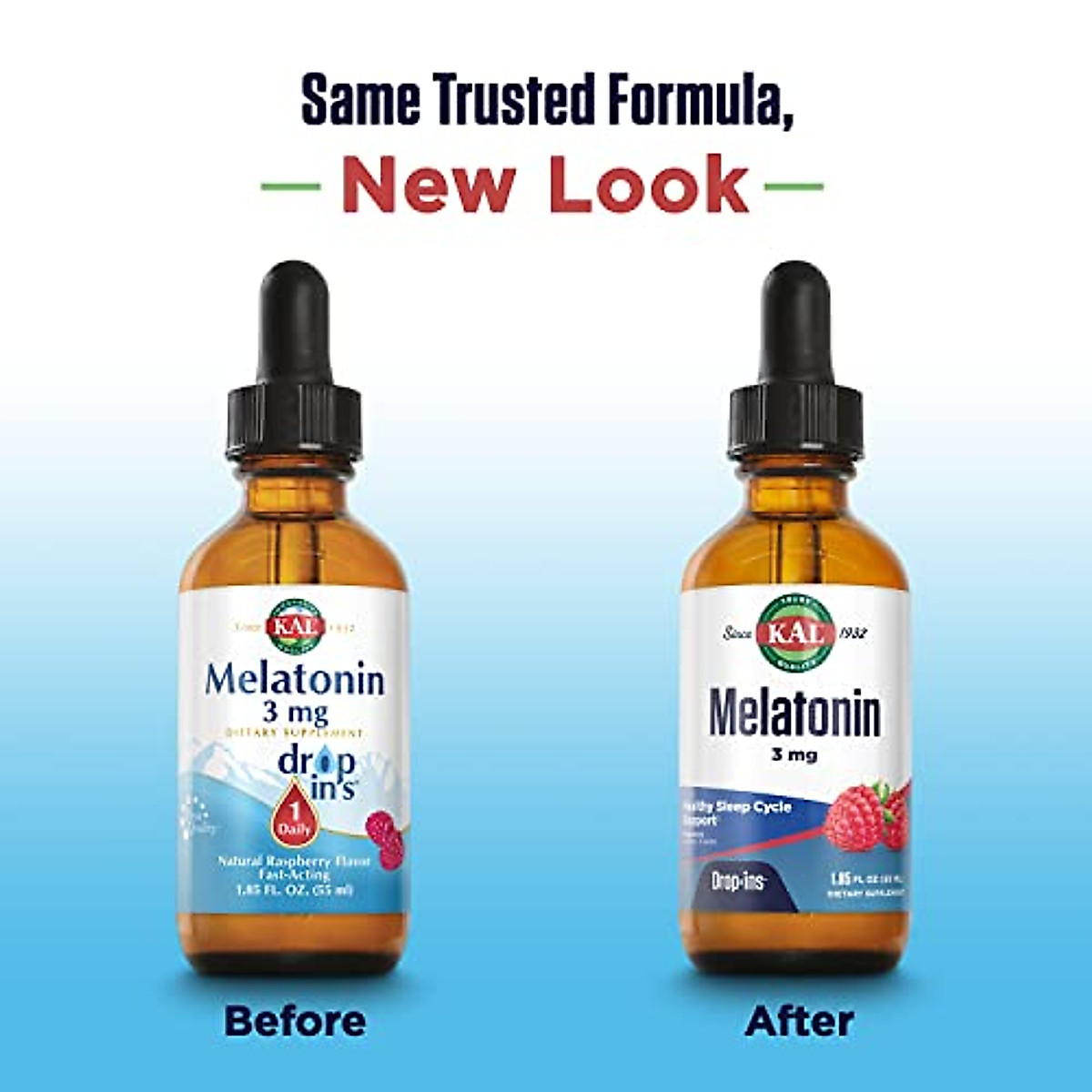 KAL Melatonin DropIns 3mg, Healthy Sleep Aid Support, Liquid Melatonin Drops for Optimal Absorption & Calming Relaxation Support, Fast Acting, Natural Raspberry Flavor, Approx. 55 Servings, 1.85oz