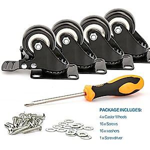 2" Swivel Caster Wheels with Safety Dual Locking and Polyurethane Foam No Noise Wheels, Heavy Duty - 150 Lbs Per Caster (Pack of 4)