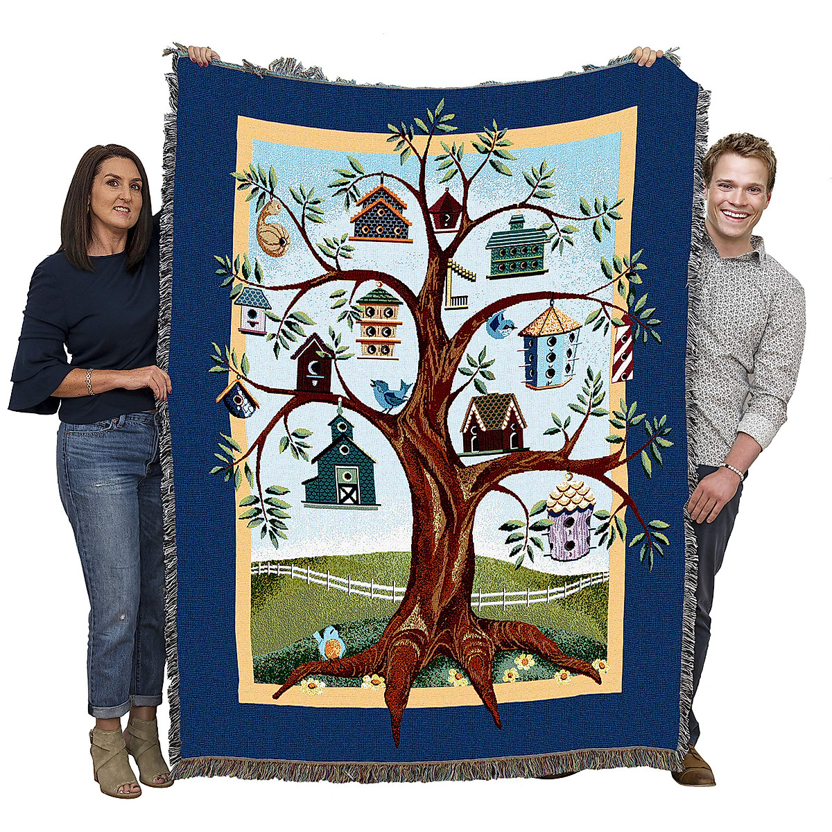 Pure Country Weavers Birdhouse Tree Blanket - Bird Garden Floral Gift Tapestry Throw Woven from Cotton - Made in The USA (72x54)