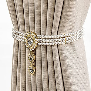 Luxury Pearl Magnetic Curtain Tieback Holdbacks Holder for Window Curtain Panels, Drapes, Home Decor（2 Pack） (Classical design1)