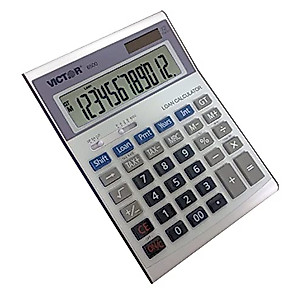 Victor 6500 12-Digit Desktop Financial Calculator, Loan & Mortgage Payments and Interest Calculator for Real Estate, Cars, Boats, and Homes. Battery and Solar Hybrid Powered LCD Display, White