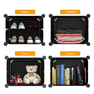 BASTUO 6 Cubes Shoe Rack with Door, 24 Pair Plastic Shoe Rack with Door, for Livingroom, Bedroom and Office (Black)