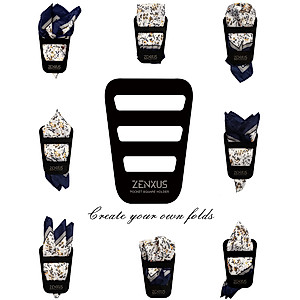ZENXUS Printed Pocket Squares 8-Pack, plus 3 Folds Holder, Penetrating Printed Men's Handkerchiefs, Sewn by Hand