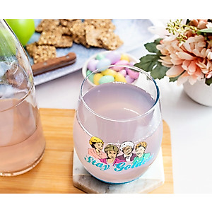 The Golden Girls "Stay Golden" Glitter Teardrop Stemless Wine Glass | Tumbler Cup For Mimosas, Cocktails | Holds 20 Ounces