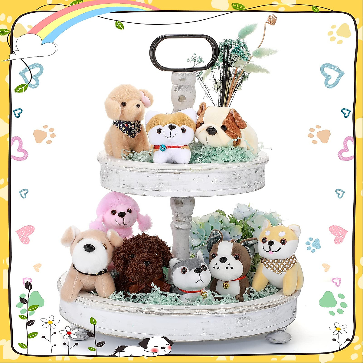 Aoriher 9 Pieces Mini Plush Dog Stuffed Animals Cute Soft Puppy Toy Bulk Christmas Party Favor for Birthday Gift Goodie Bag Stocking Filler(Vivid Style)