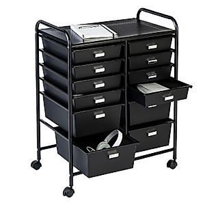 Metal Rolling Storage Cart with 12 Drawers - Black, Metal Rolling Storage Cart with 12 Plastic Drawers, Dimensions: 25.25 x 15.25 x 31.75, made of Metal MATERIAL.