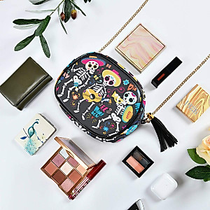 ALAZA PU Leather Small Crossbody Bag Purse Wallet Cute Sugar Skull Day Of The Dead Cell Phone Bags with Adjustable Chain Strap & Multi Pocket