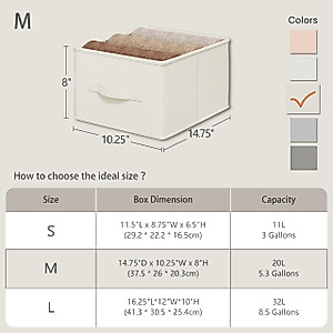 LayerSpace 3 Pack Fabric Storage Bins for Shelves | 14¾" L*10¼" W*8" H Closet Storage Bins | Collapsible Storage Bins for Organization | Linen Clothes Storage Bins | White & Ivory