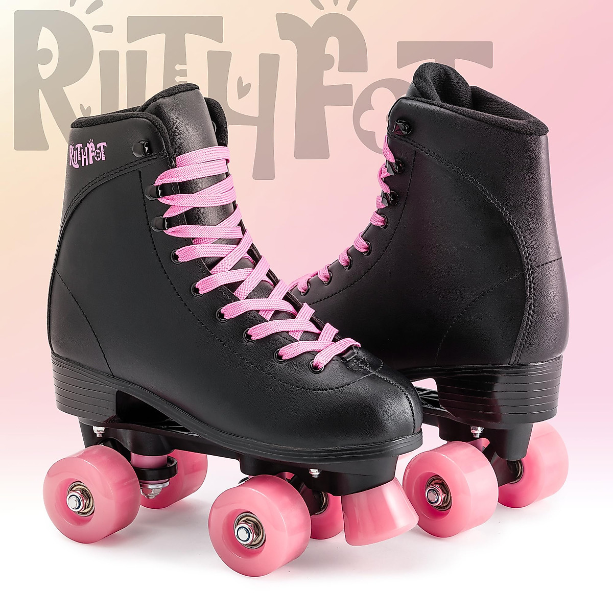 Ruthfot Roller Skates for Women and Girls with Innovative Jelly Wheels, High Top Double-Row Classic Quad Skates with PU Leather for Kids and Adult