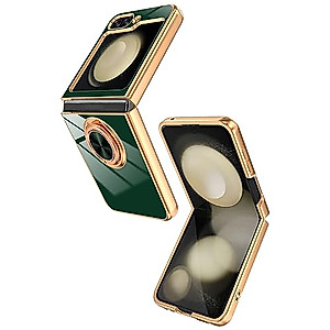 Dinick Compatible for Samsung Galaxy Z Flip 5 Case with Ring Holder Kickstand [with Magnetic] Soft TPU Shockproof Electroplated Protective Phone Case for Galaxy Z Flip 5 Green