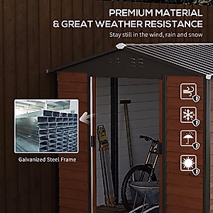 Outsunny 8' x 7' Outdoor Storage Shed, Garden Tool Metal Shed with Foundation Kit, Double Lockable Door, Air Vents and Sloping Roof, for Backyard, Patio, Lawn, Teak