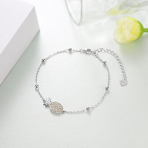 SCZKLAQ Pineapple Bracelet for Women 925 Sterling Silver Adjustable Bracelet Pineapple Gifts Cute Fruit Bracelets Jewelry for Women