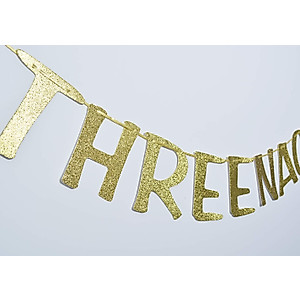 Threenager Banner Hanging Garland for 3rd Birthday Party Photo Prop Party Decoration Sign (Gold Glitter)
