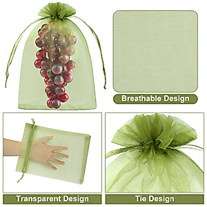 Unves 8 x12 Inch Fruit Protection Bags, 80 Pcs Fruit Mesh Bags Drawstring Reusable Fruit Tree Netting Green bags for Fruit & Vegetables, Garden Plant Netting Cover Pest Barrier for Grape Apple Pomelo