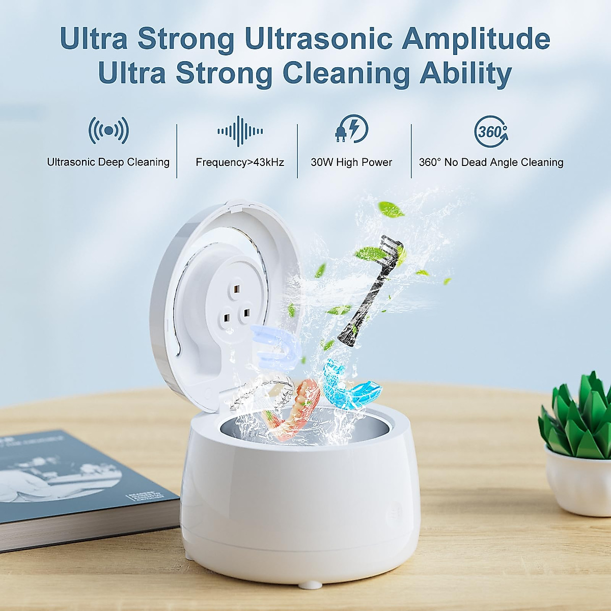 Raymall Utrasonic Retainer Cleaner, Denture Ultrasonic Cleaner Portable Aligner Sonic Dental Appliance Cleaner Jewelry Cleaning Machine for Home Travel, Sonic Dental Cleaner Ultrasonic Dental Cleaner
