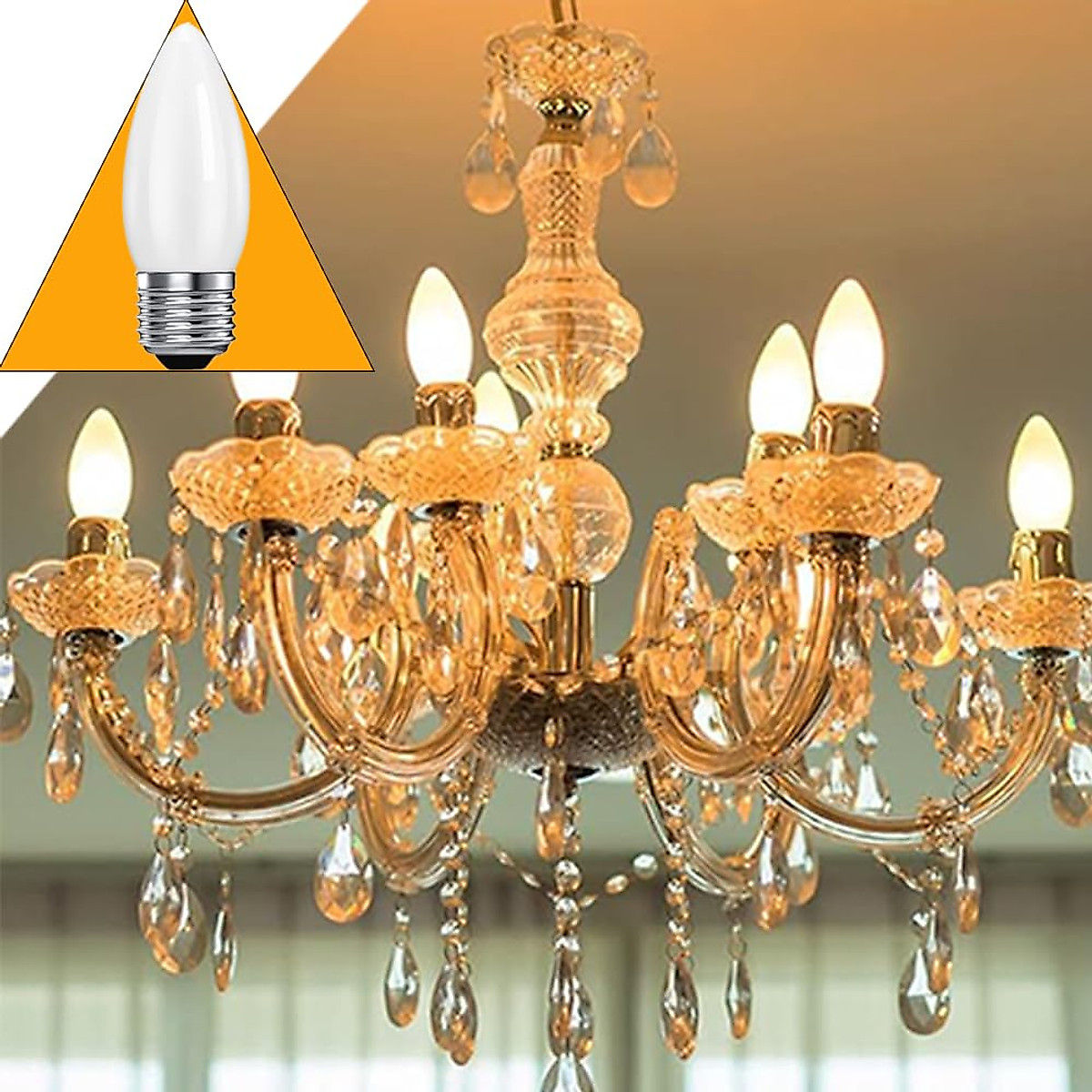 Jacqings E26 LED Candelabra,4W Vintage 40 Watt Equivalent Edison Style, C32 Frosted Glass Flame Shape,2700K Warm Soft White 400LM,Dimmable LED Candle Bulbs Ceiling Fan Bulb (10)