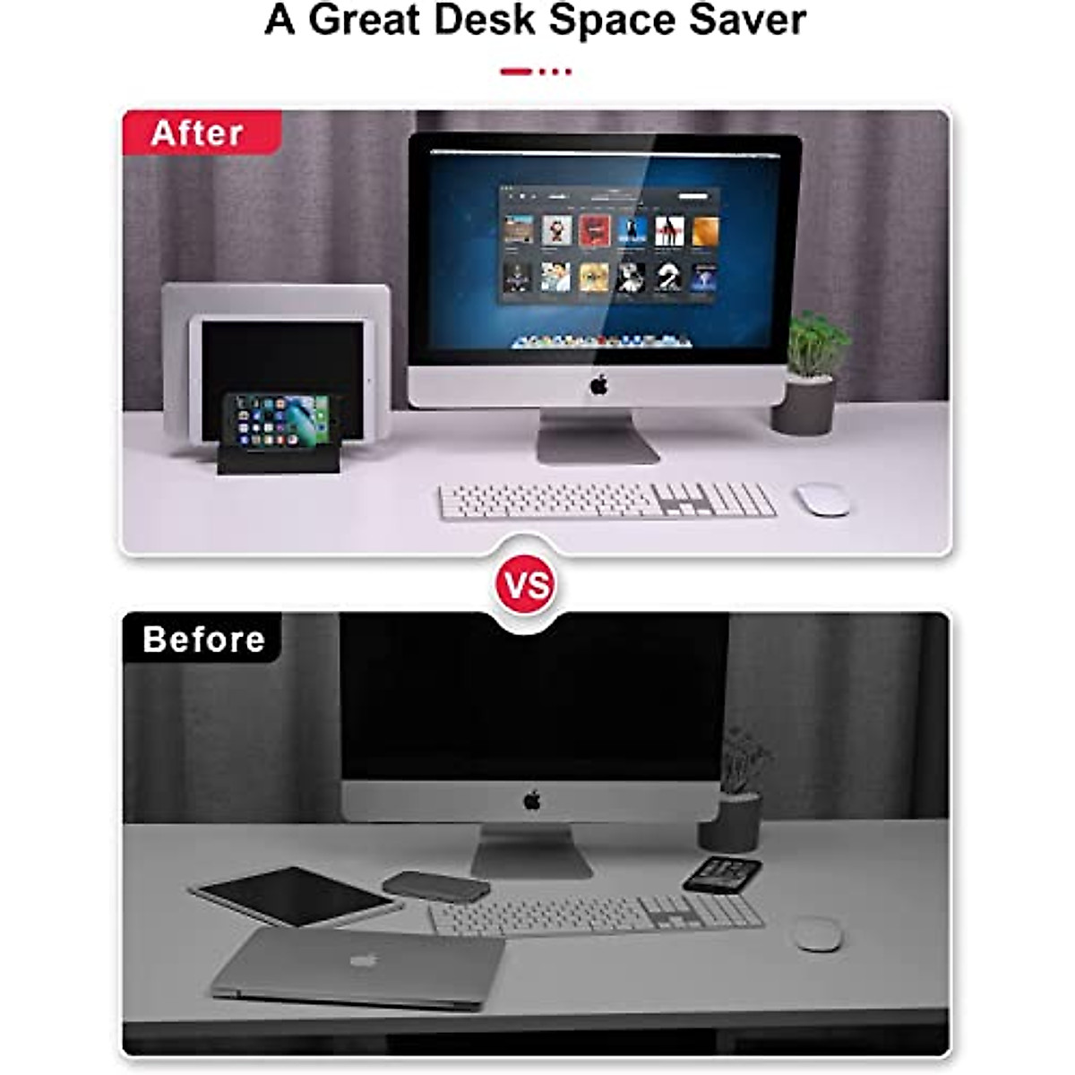 Vertical Laptop Stand with USB Hub, Plastic Dual-Slot Laptop Holder Adjustable Dock Size, Laptop Docking Station with 1 USB-C and 4 USB-A Ports, for All MacBook/Surface/HP/Dell/iPad Up to 17.3 inches