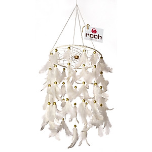 Rooh Dream Catcher ~Classic White Light ~ Handmade Mandala Hangings for Positivity (Use as Home Decor Asscent, Wall hangings, Garden, Outdoor, Bedroom, Christmas, Thanks Giving, Valentines) (Large)