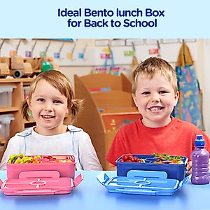 Jelife Bento Lunch Box for Kids - Leakproof Large Bento-Style Bento Boxes with 4 Compartments Portions Lunch Box with Tableware for Kids Back to School, Reusable On-the-Go Meal and Snack Packing, Blue