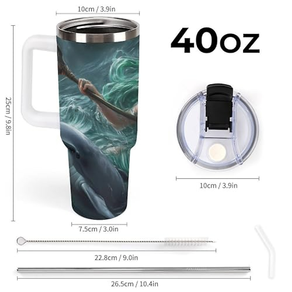 Ocean Goddess Dolphins Greek Myth 40oz Water Bottle Double Wall Insulated Tumbler with Handle Leakproof Travel Mug White-style