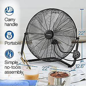 Lasko Metal Commercial Grade Electric Plug-In High Velocity Floor Fan with Wall Mount Option and Remote Control for Indoor Home, Bedroom, Garage, Basement, and Work Shop Use, Black H20660 Large