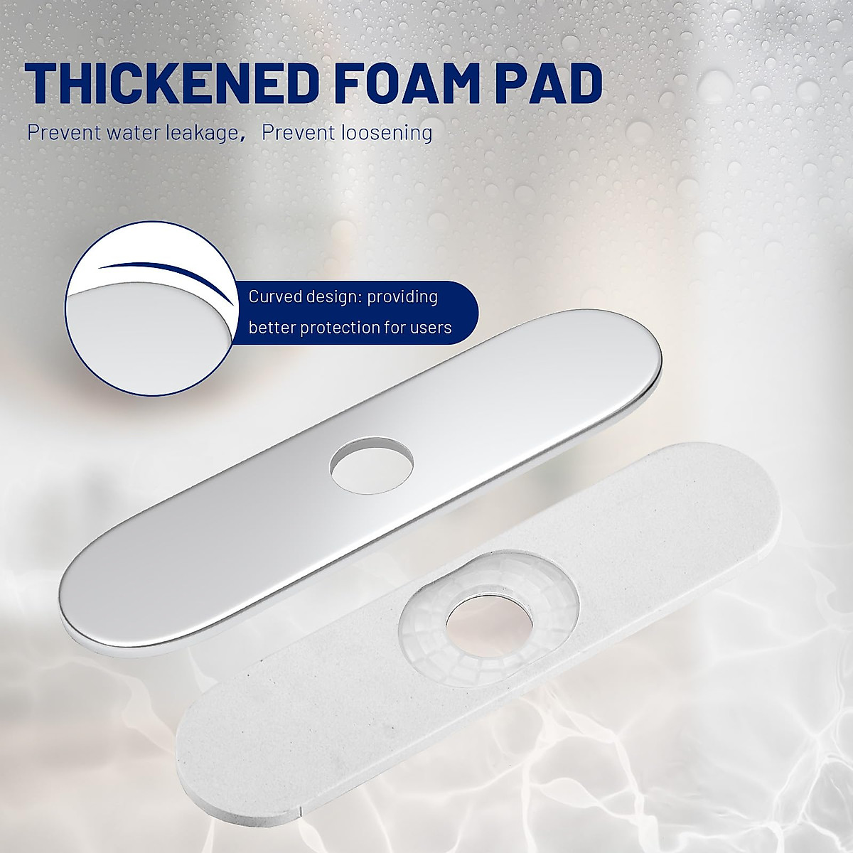 BWE Kitchen/Bathroom Faucet 1 or 3 Hole Chrome Deck Plate, Stainless Steel, Polished, 10 Inch Oversized Base, Vessel Vanity Faucet Cover