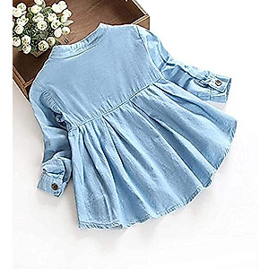 Baby Girls Kid Button Ruched Long Sleeve Pocket T-Shirt Tops Clothing Children Autumn Winter Fashion Blouse (Blue, 7-8 Years)