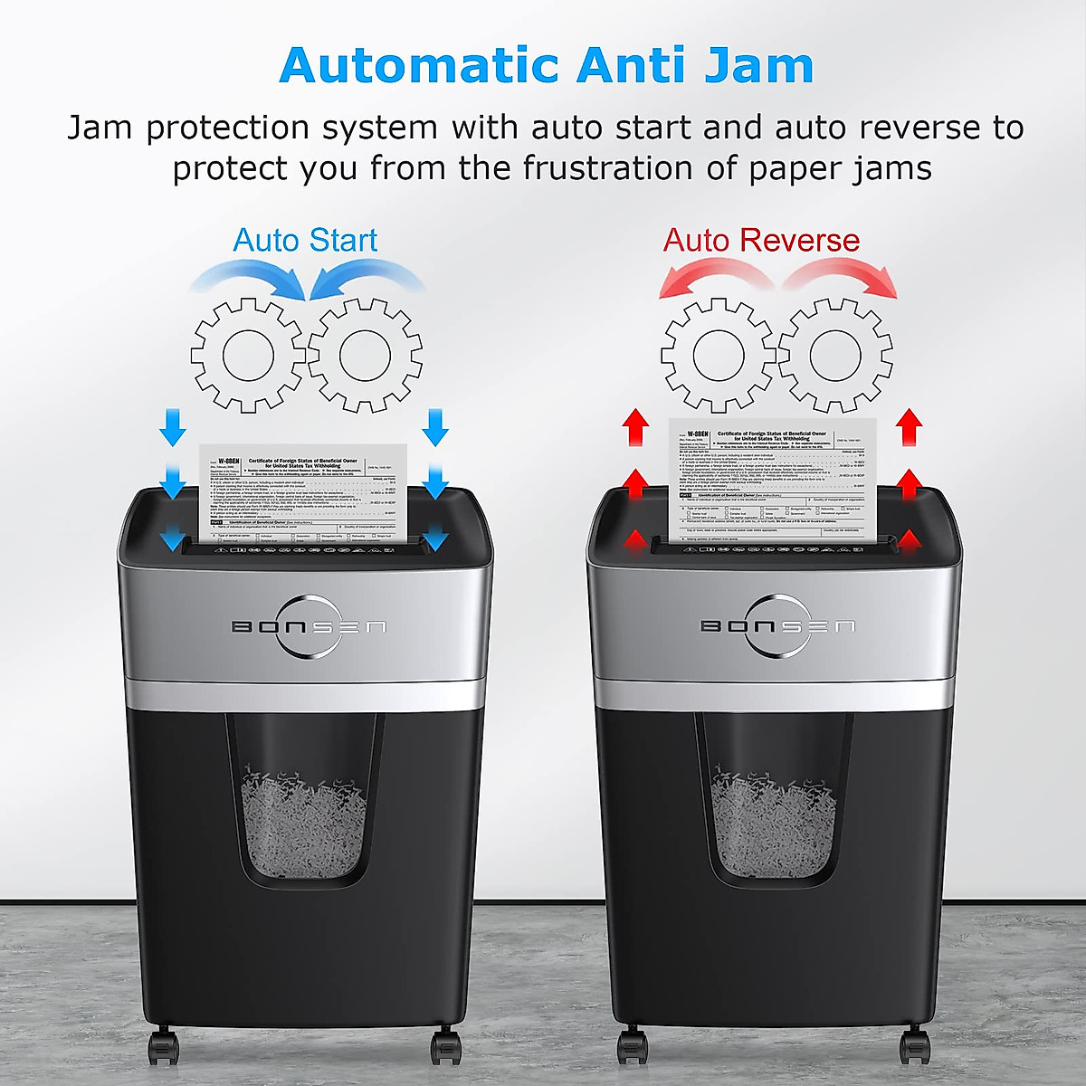 BONSEN 10-Sheet Super Quiet Micro-Cut Paper Shredder High Security Level P-5/50dB Ultra-Quiet/40-Minutes Shredding Shreds Credit Card/Staples, 5.3-Gallons Pullout Bin (S3106)