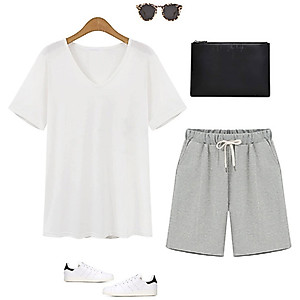 HOW'ON Women's Soft Knit Elastic Waist Jersey Casual Bermuda Shorts with Drawstring Grey XL