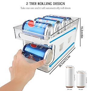 ZWMBYN Rolling Soda Can Organizer Refrigerator Drink Can Holder, 2-layer Automatic Refrigerator Drink Can Dispenser, Drink Beverage Dispenser Rack for Freezer, Countertop, Cabinets & Pantry
