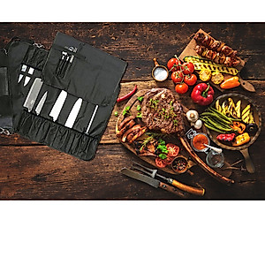 HERSENT Knife Roll, Chef Knife Roll Bag With 17 Slots Can Holds13 Knives,1 Meat Cleaver, And 3 Utensil Pockets,Durable Knife Case With Handle, Shoulder Strap & Zippered Mesh Pocket Holder