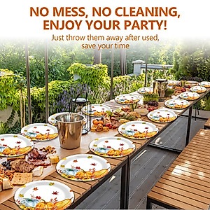 48 Pcs Thanksgiving Fall Paper Plates Party Supplies, Watercolor Pumpkins Maple Leaves Disposable Plates (9'' + 7'') for Fall Party Autumn Harvest Holiday Thank You Dinnerware Decorations Favors