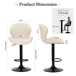 COLAMY Bar Stools Set of 4, Modern Swivel Bar Chairs, Adjustable Faux Leather Upholstered Barstools Counter Height with High Backrest for Bar, Kitchen Island, Dining Room, Beige