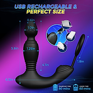Prostate Massager Anal Plug with Cock Ring, HESEKS Thrusting Vibrator Adult Toys with 9 Thrusting & Vibrating Modes, Sex Toys for Men Women Couples with Remote Control & APP, Male Sex Toys Anal Toys