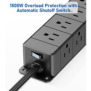 30W USB C Power Strip Surge Protector,Ultra Thin Flat Plug Power Strip 4 Side 12 Outlets,1 PD Fast Charing,2 USB-C, 2 USB-A(4 USB Total 40W),6ft Slim Extension Cord,16 in 1 Desk Power Bar,1200J Black