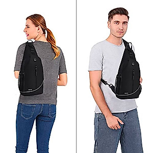 MOSISO Sling Backpack, Crossbody Shoulder Chest Bag Travel Hiking Daypack with Vertical Zipper Pocket&Reflective Strip, Black