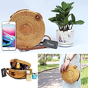Aviboo Handwoven Round Rattan Straw Crossbody Bags for Women 8” with Adjustable Two-Layer Genuine Leather Strap with Bonus - Rattan Bracelet