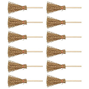 SEWACC 12pcs Tiny Broom Wizard Decor Witch Prop Pendantdant Witch Broomstick Decor Miniature Broom Halloween Ornaments Broom for Witch Toys Crafts Witches Prop Child Perfect Straw Wooden
