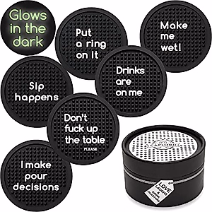 CAPLORD Table Coasters for Drinks Absorbent Coasters Non Slip Black Silicone Cute Coffee Drink Coaster Set of 6 Pack Outdoor Coasters for Coffee Table, Glow in The Dark Costers, Man Cave Gifts