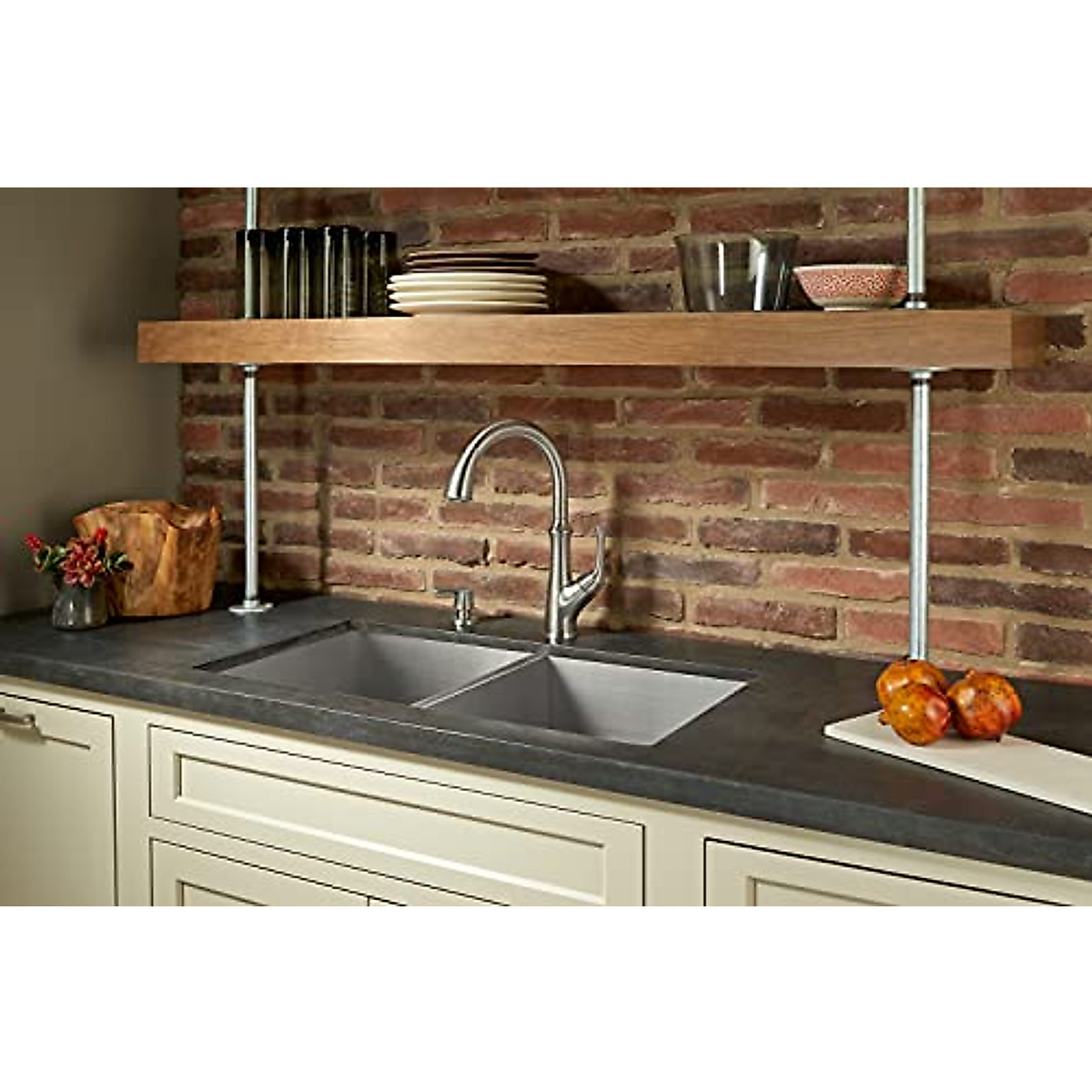 Pfister Tamera Kitchen Faucet with Pull Down Sprayer and Soap Dispenser, Single Handle, High Arc, Stainless Steel Finish, F5297TAS