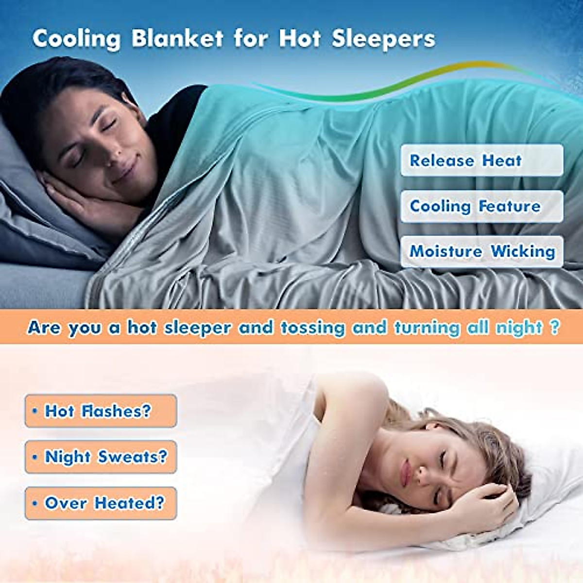 MIULEE Cooling Throw Blanket for Hot Sleepers Summer Blanket Absorbs Body Heat to Keep Cool on Night Japanese Q-Max>0.43 MICA Arc-Chill Cooling Fiber Lightweight Breathable Cold Blanket 50" x 60" Grey