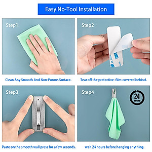 2 Pack Self Adhesive Hooks,Towel Hooks for Bathroom, Heavy Duty Adhesive Hooks,Shower Hooks for Inside Shower,Stainless Steel Wall Hooks for Coat,Robe and Towels, Stick On Bathroom and Kitchen,Sliver