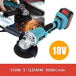 Cordless Angle Grinder Set, 18V Electric Cut-off Tool/Grinder with 2 Pack 5.0Ah Lithium-ion Battery and Charger & Carrying Case Kit, for Cutting and Grinding