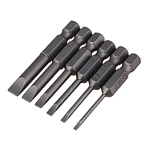 CNBTR 5cm Length S2 Alloy Steel Hex Shank Magnetic Flat Head Slotted Tip Screwdriver Bits 1/4inch Drive Pack of 6
