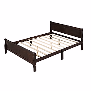 Bellemave Full Size Platform Beds Solid Wood Bed Frame with Headboard and Wooden Slat Support for Kids Boys Girls Teens Adults, Espresso