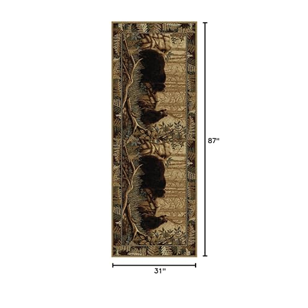 Fern Bear Novelty Lodge Pattern Beige Runner Rug, 2.7' x 7'
