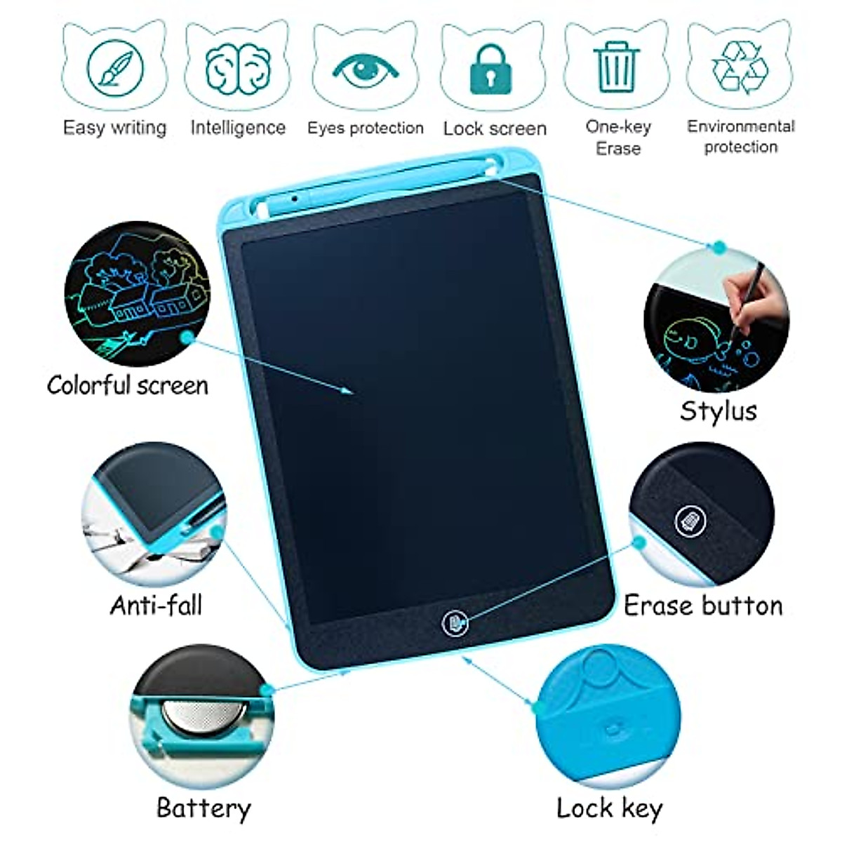 SAnmay LCD Writing Tablet 10-Inch, Doodle Board Drawing Tablet for 3 4 5 6 7 8 Year Old Kids, Erasable Electronic Doodle Pads for Toddlers, Learning Educational Toys Gifts-Blue