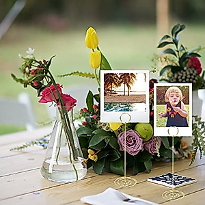 KIMOBER 10PCS 8.75" Tall Table Number Holders, Round Place Card Holder,Tabletop Memo Note Stand Picture Photo Picks Card Clips for Wedding Birthday Party(Gold)