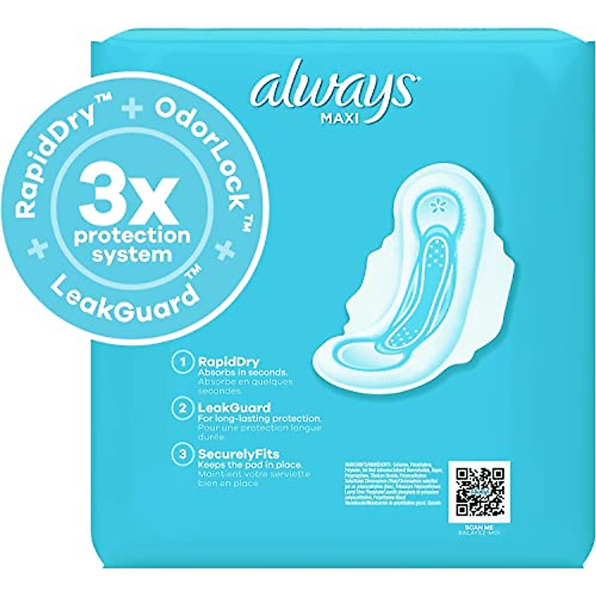 Always Maxi Size 3 Feminine Pads with Wings, Extra Long Super Absorbency, Unscented, 33 Count